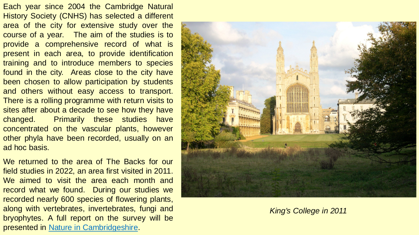 The Backs: the CNHS study area for 2022 | Cambridge Natural History Society